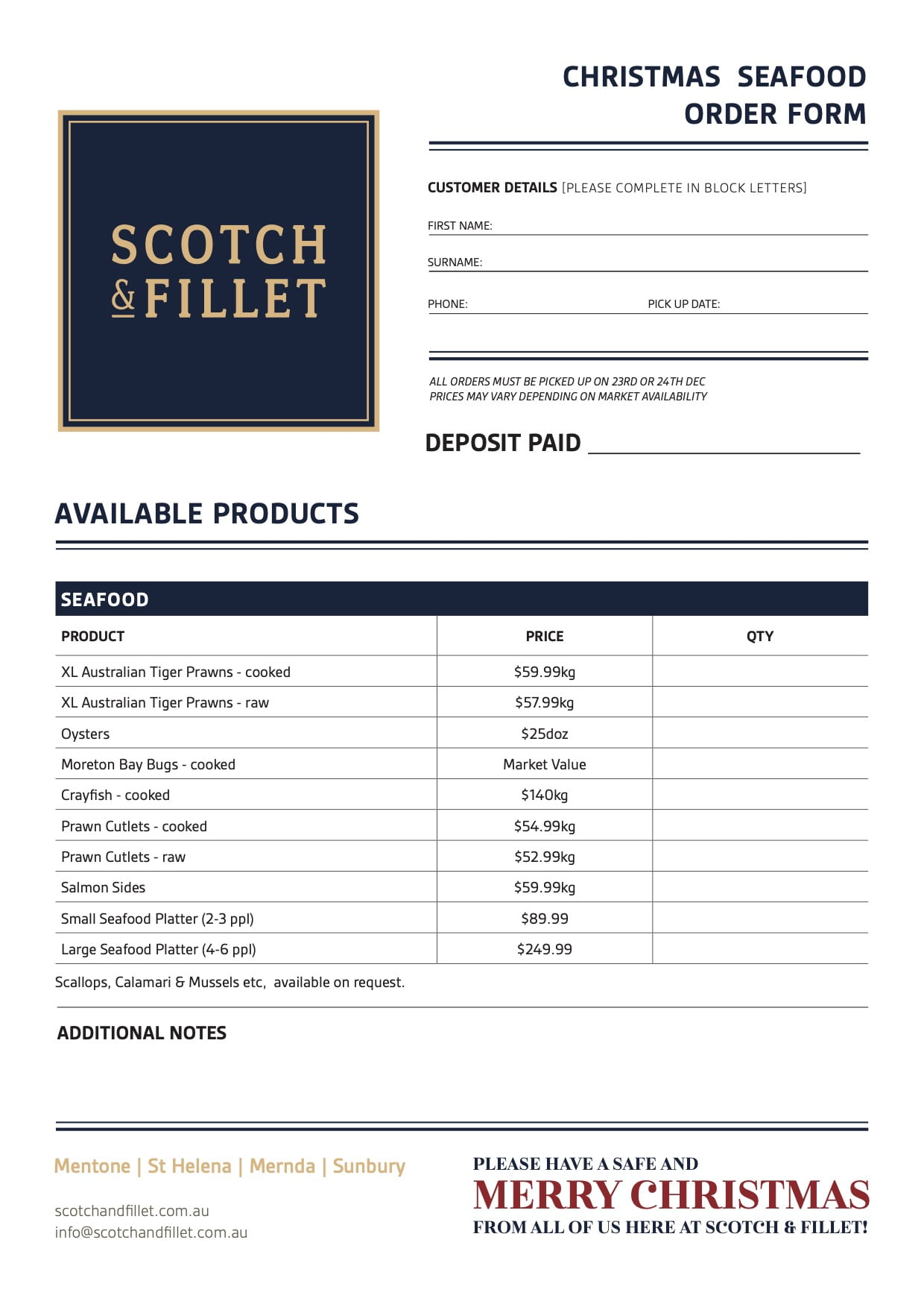 XMAS Order - Scotch & Fillet